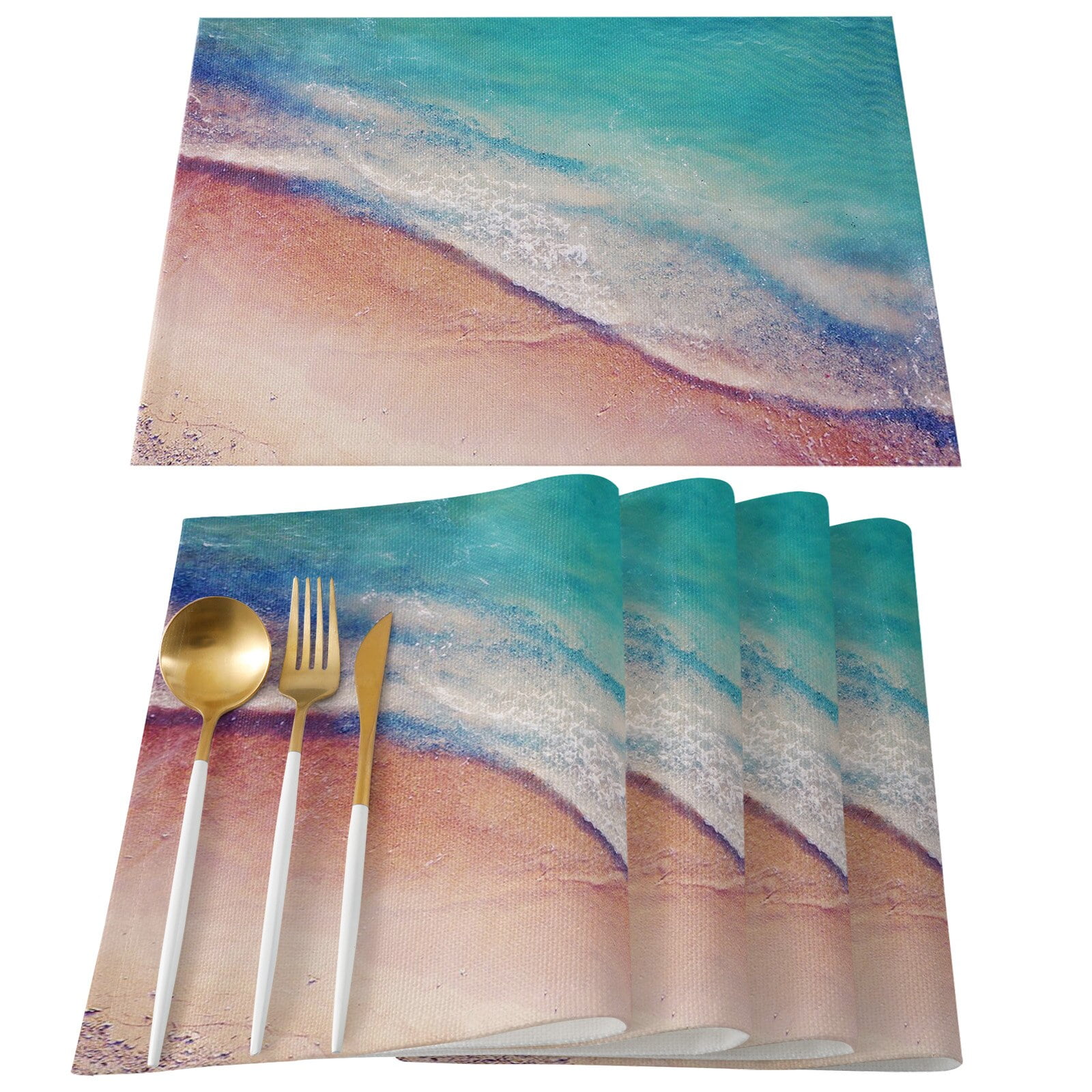 4 Pcs Placemat Ocean Beach Waves Kitch Placemat Home ration Dining ...