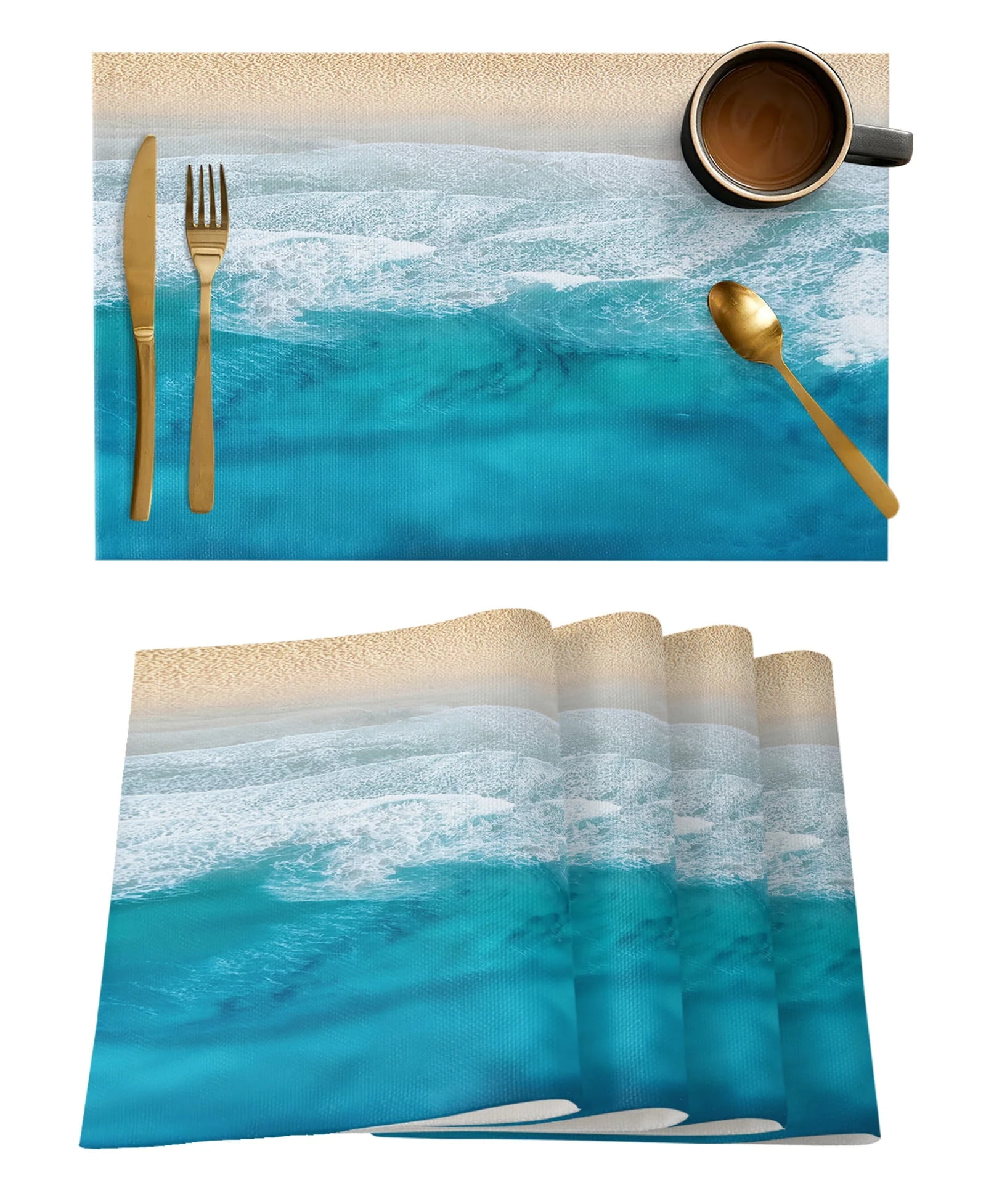 4 Pcs Placemat Ocean Beach Waves Kitch Placemat Home ration Dining ...