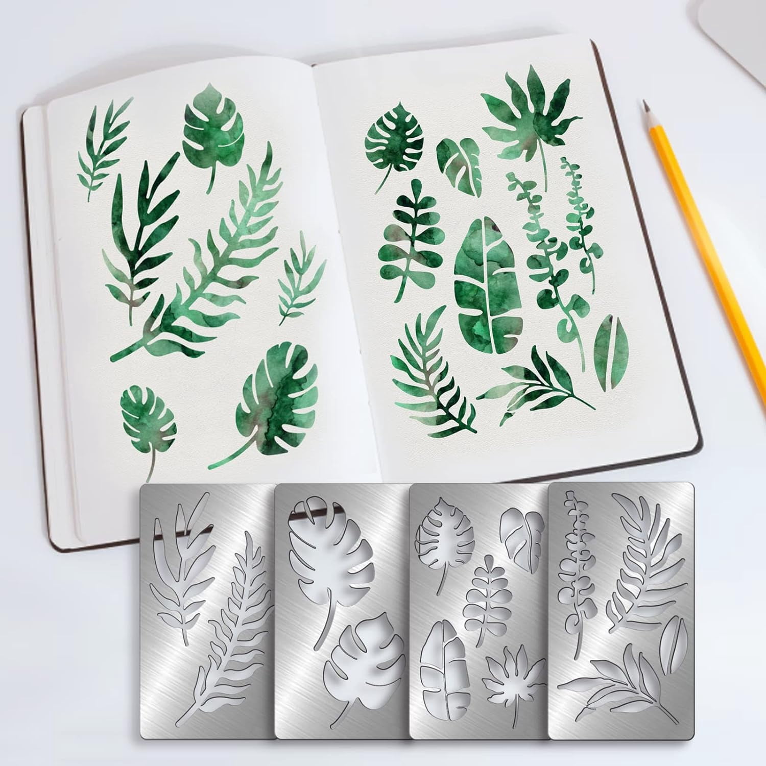 4 Pcs Plant Leaves Metal Stencils Template Stainless Steel Drawing ...