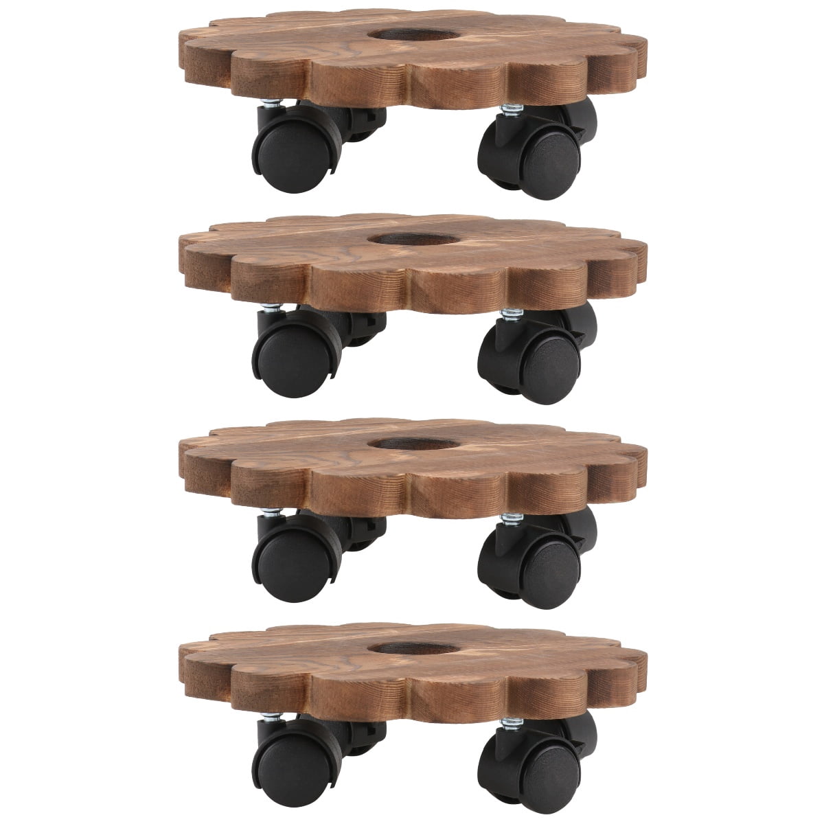 4 Pcs Plant Pot Trolley Solid Wood Planter Tray Stand with Casters ...