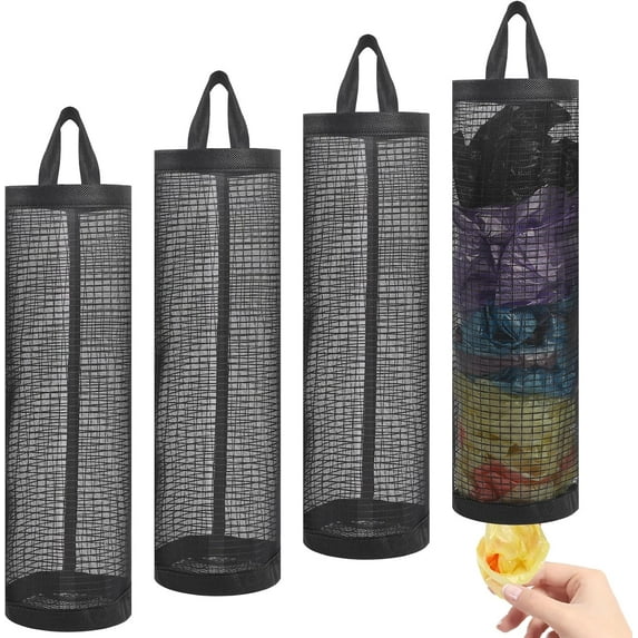 4 Pcs Plastic Bag Holder, Mesh Grocery Bag Holder Hanging Storage Bags ...