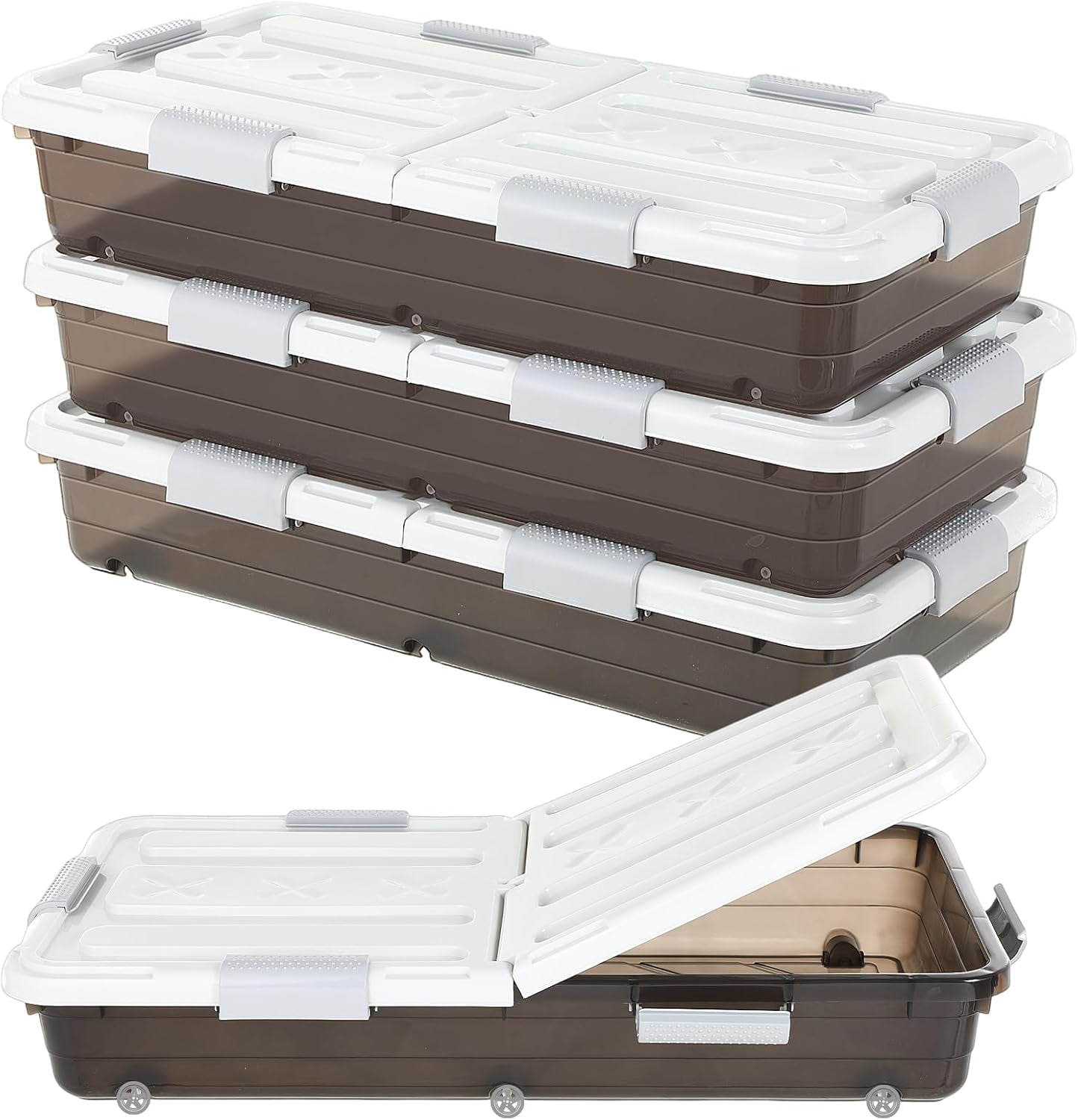 4 Pcs Plastic Under Bed Storage Containers with Double Opening Lids ...