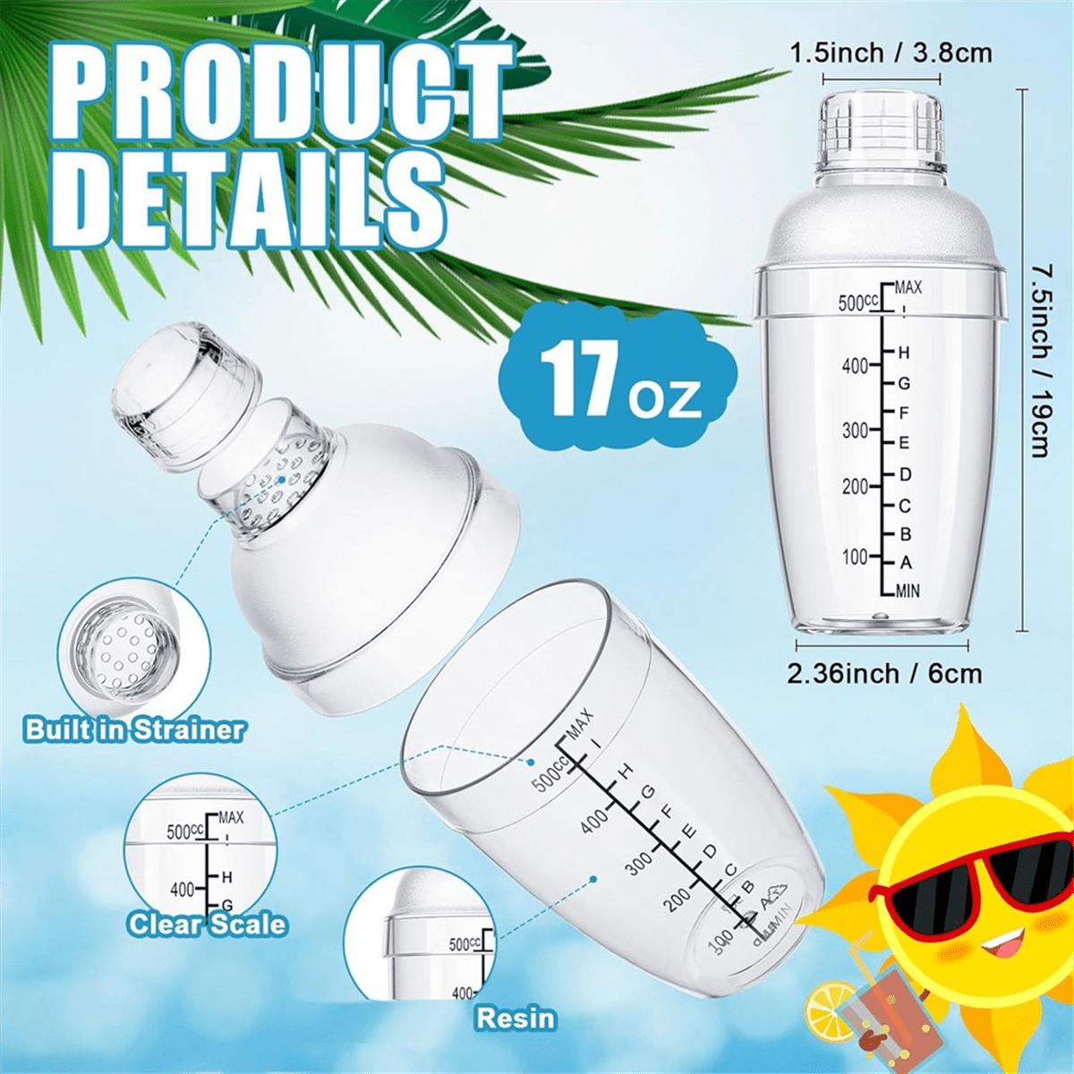 4 Pcs Plastic Cocktail Shaker Hand Drink Mixer Shaker with Scales and ...