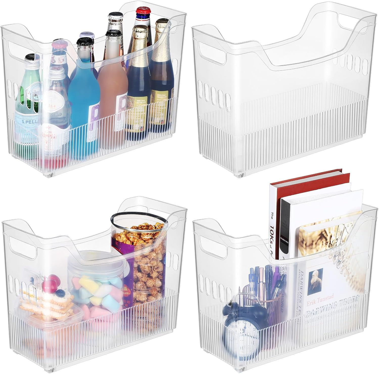 4 Pcs Plastic Freezer Organizer Bins with Wheel Tall Narrow Kitchen ...