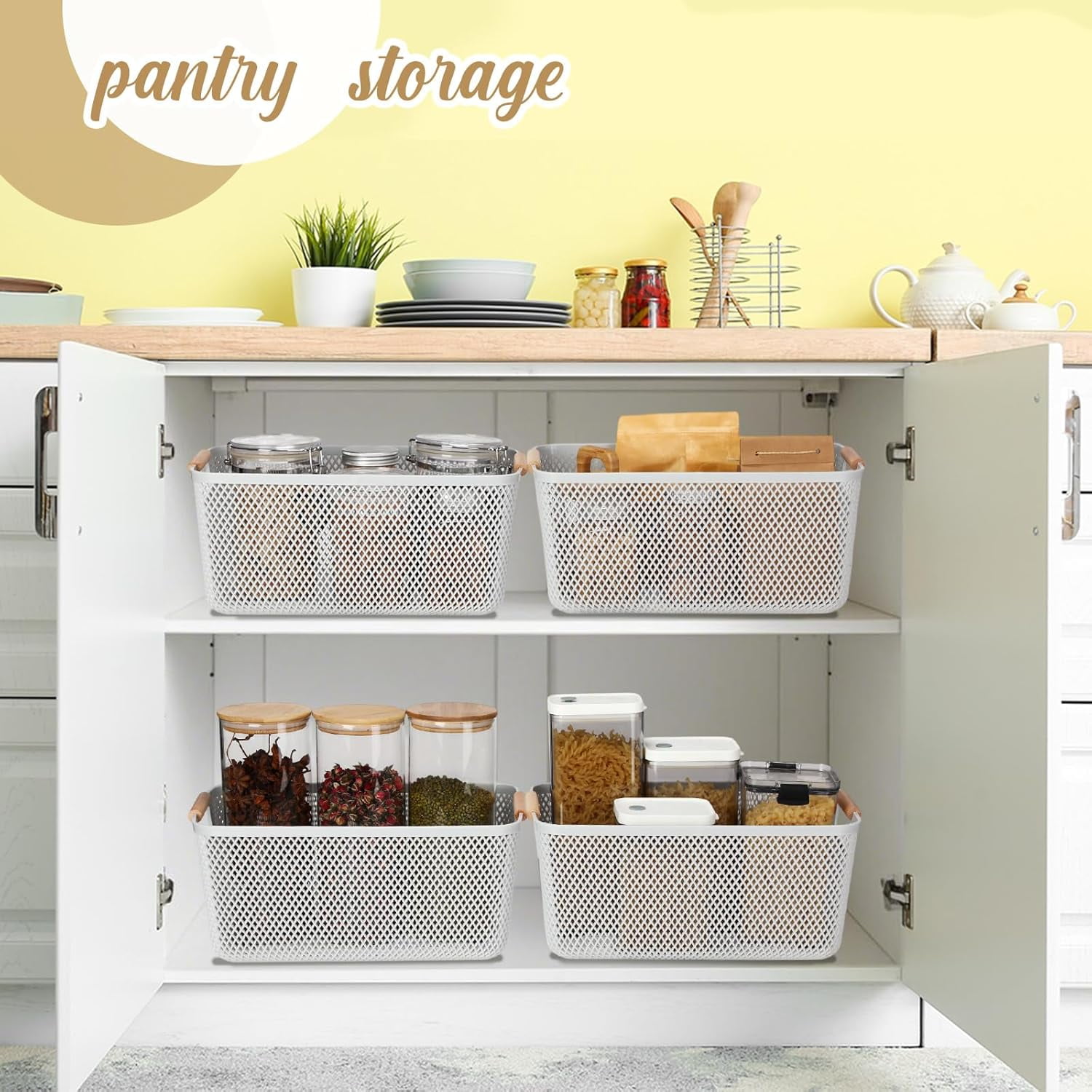 4 Pcs Plastic Mesh Baskets with Handles - Mesh Storage Organizer Bin ...