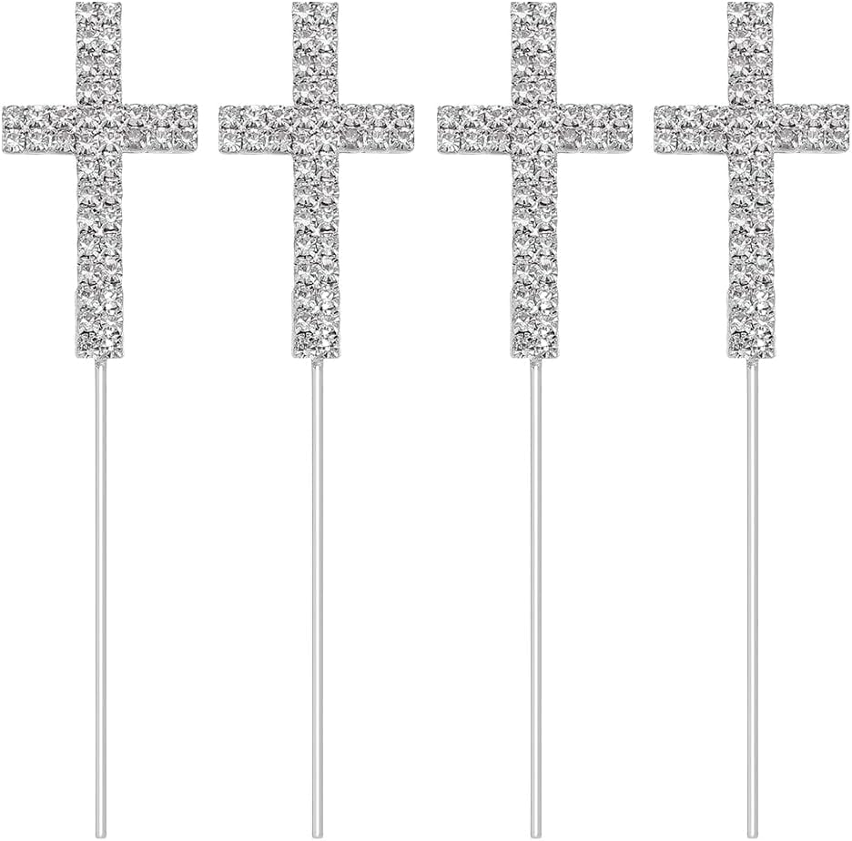 4 Pcs Platinum Rhinestone Cake Topper 4.9inch Long Cake Topper Alloy ...