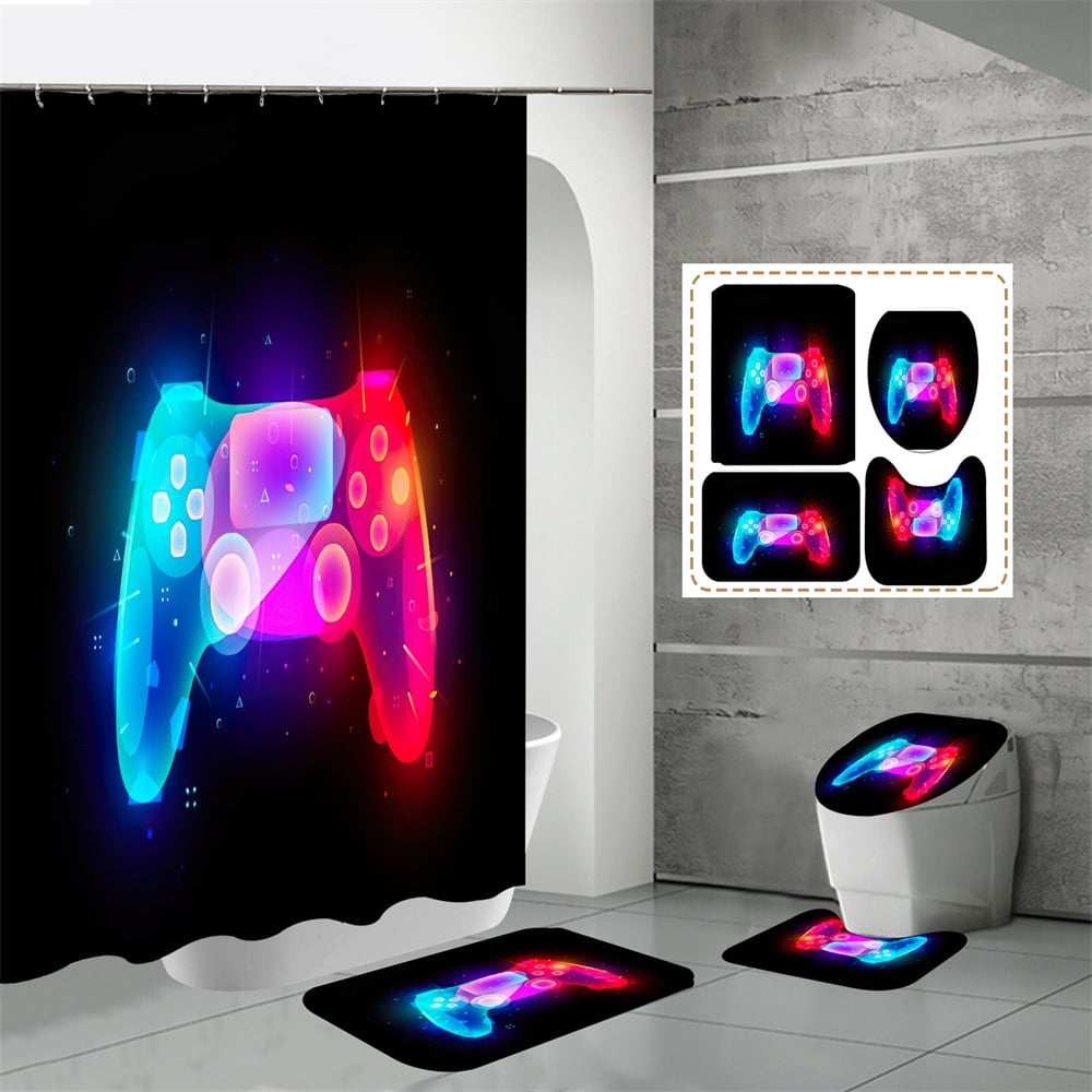 4 Pcs Play Game Shower Curtain Set, Abstract Videogame Controller ...