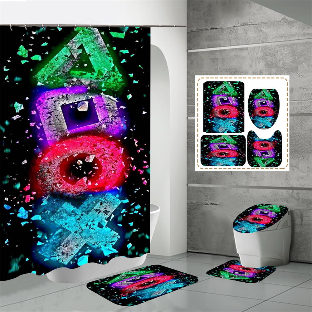 4 Pcs Play Game Shower Curtain Set, Abstract Videogame Controller ...