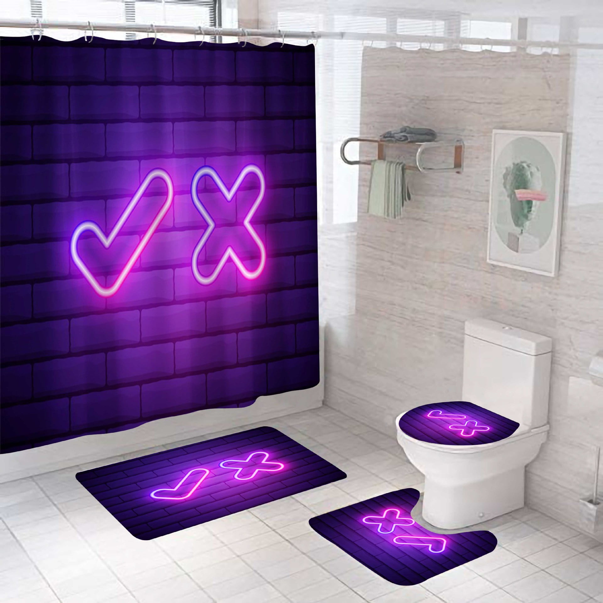 4 Pcs Play Game Shower Curtain Set, Abstract Videogame Controller ...