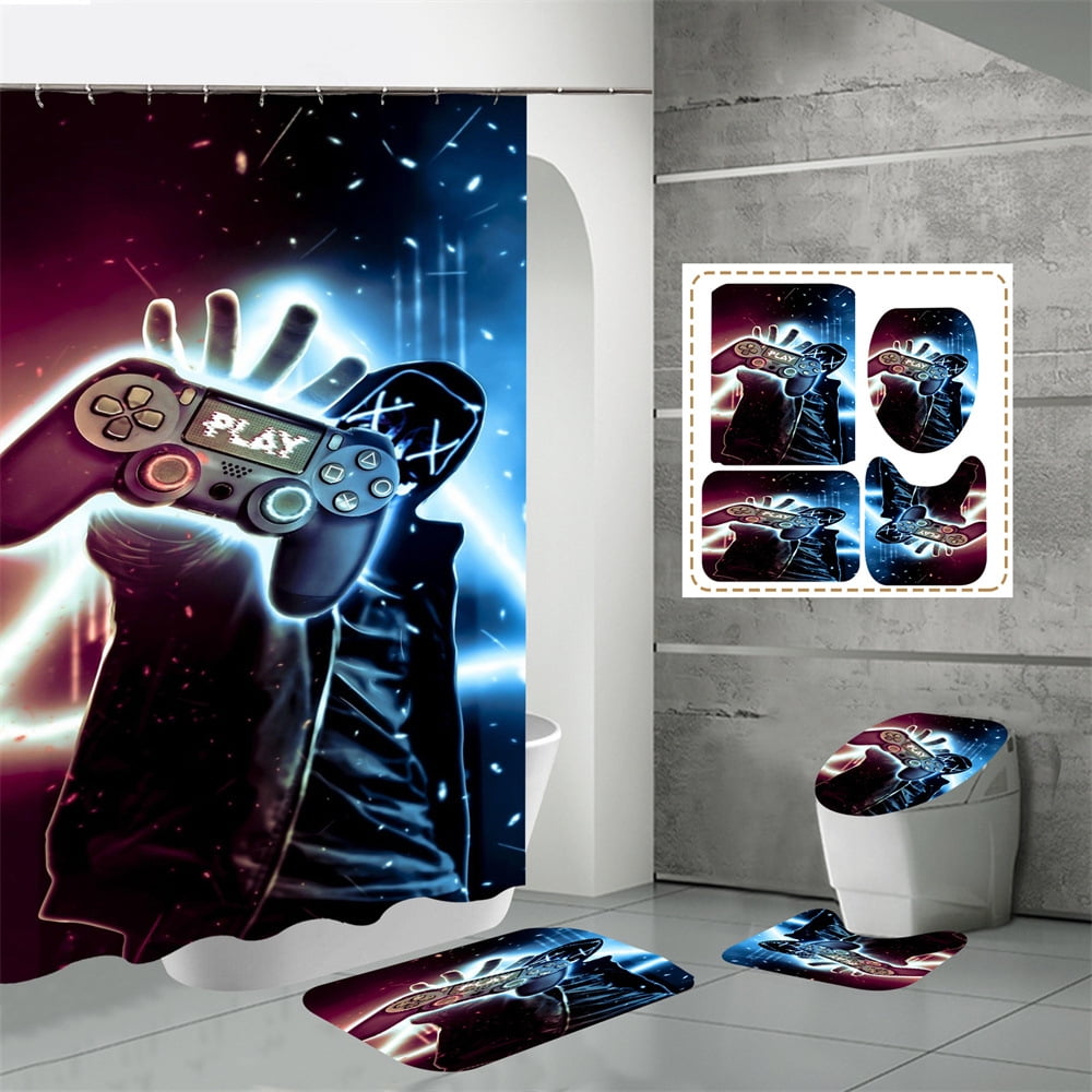 4 Pcs Play Game Shower Curtain Set, Abstract Videogame Controller ...