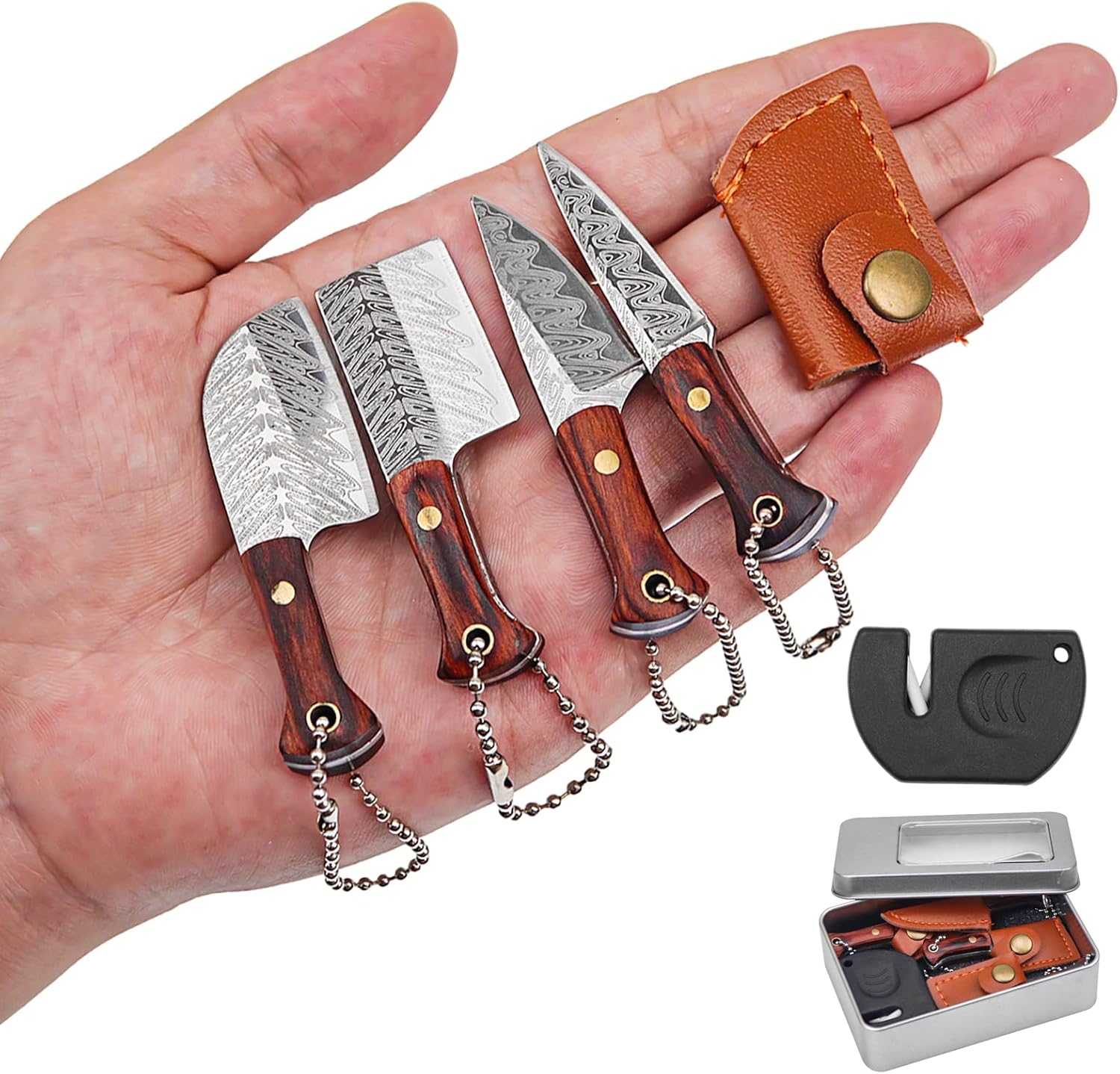 4 Pcs Pocket Knife Mini Knife Set Damascus Chef Knives EDC Knife Set ...