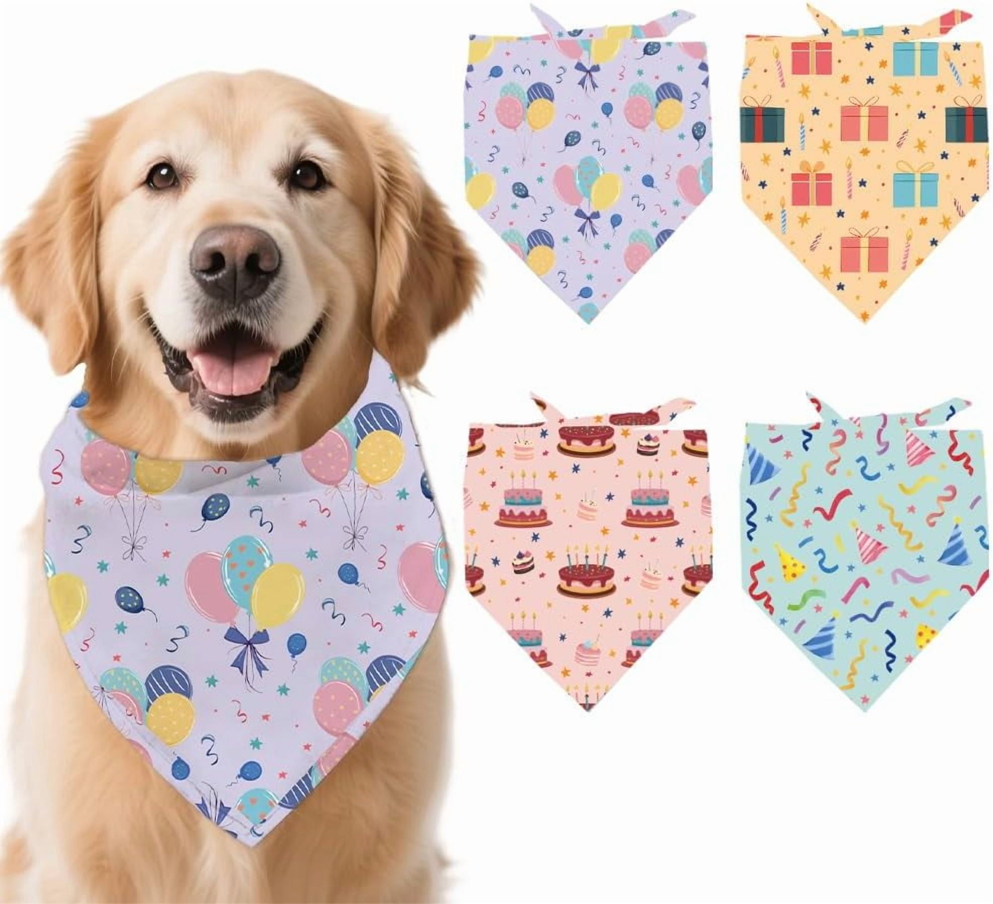 4 Pcs Polyester Pet Bandanas Happy Birthday Dog Scarf Washable Triangle Fabric Pet Bandanas for ...