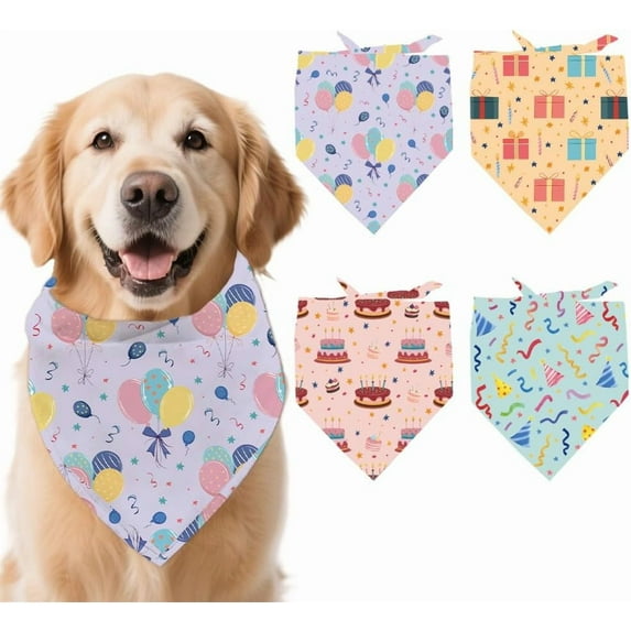 4 Pcs Polyester Pet Bandanas Happy Birthday Dog Scarf Washable Triangle ...