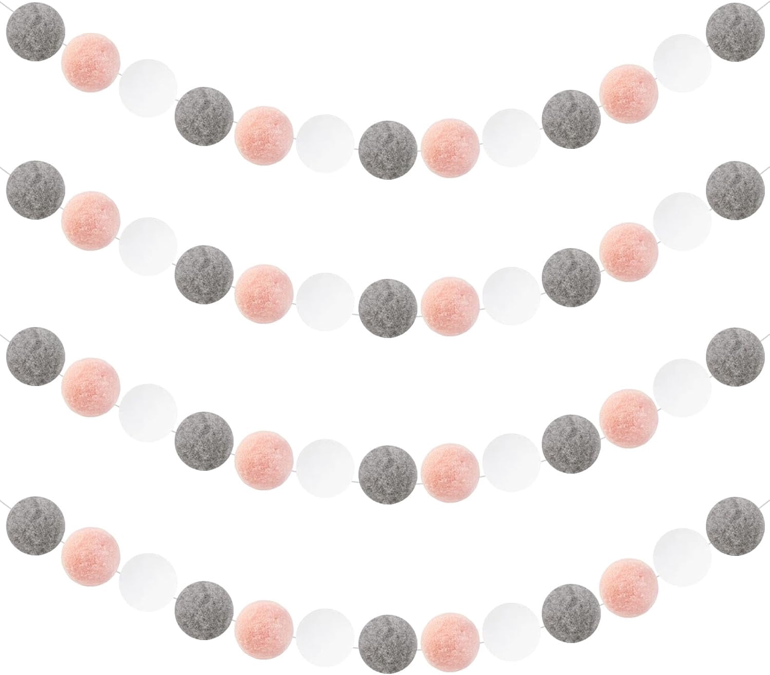 4 Pcs Pom Poms Garland, 6Ft Long 30 Balls Felt Ball Garland, Pastel Pom ...