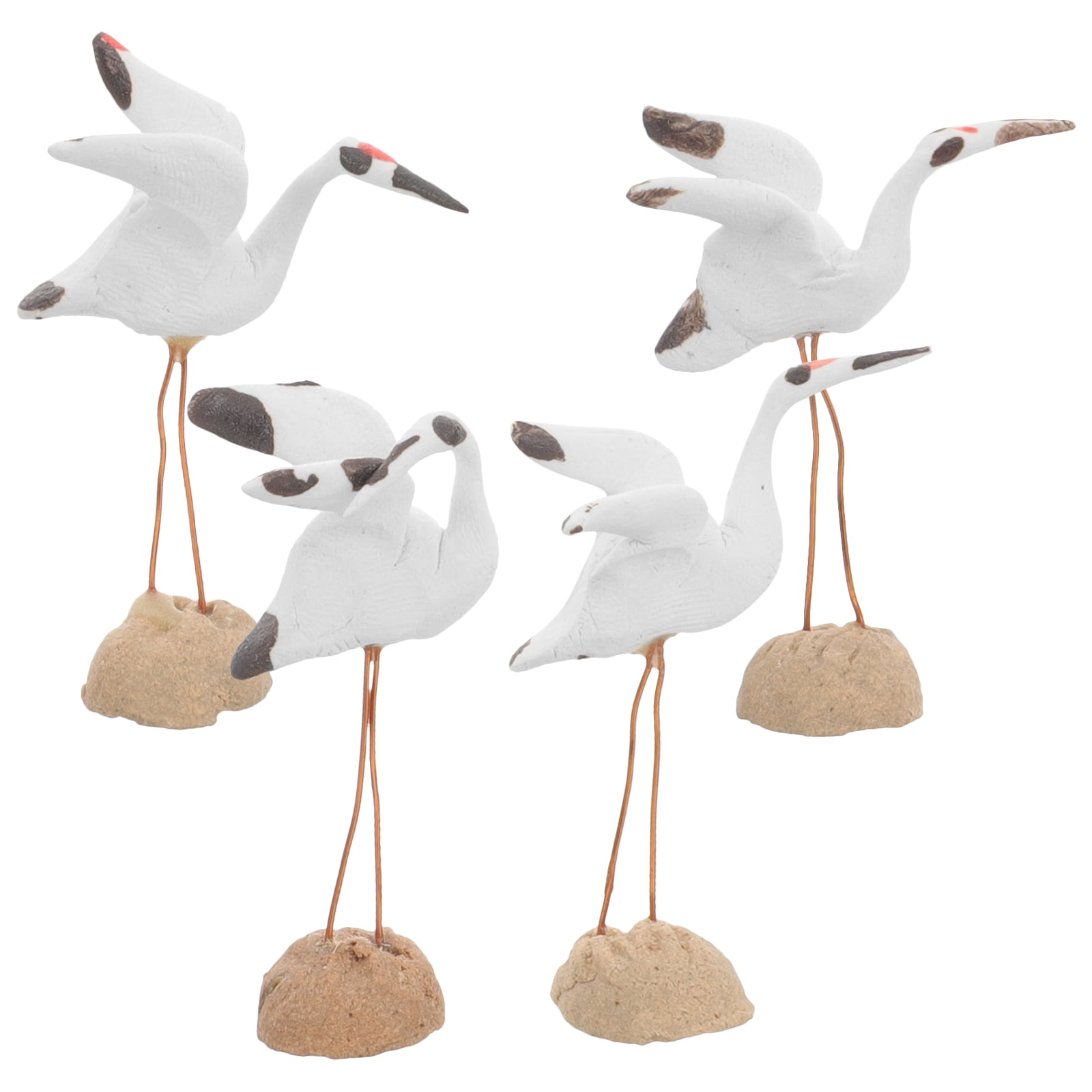 4 Pcs Pond Ceramic White Crane Animal Figurine Decoration 6.00X3.00X1 ...