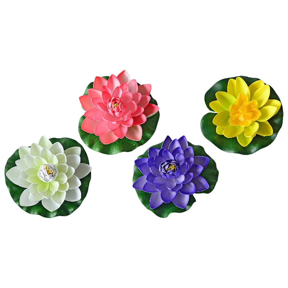 4 Pcs Pond Floating Lotus Solar Fountain Artificial Water Lilies - Lily ...