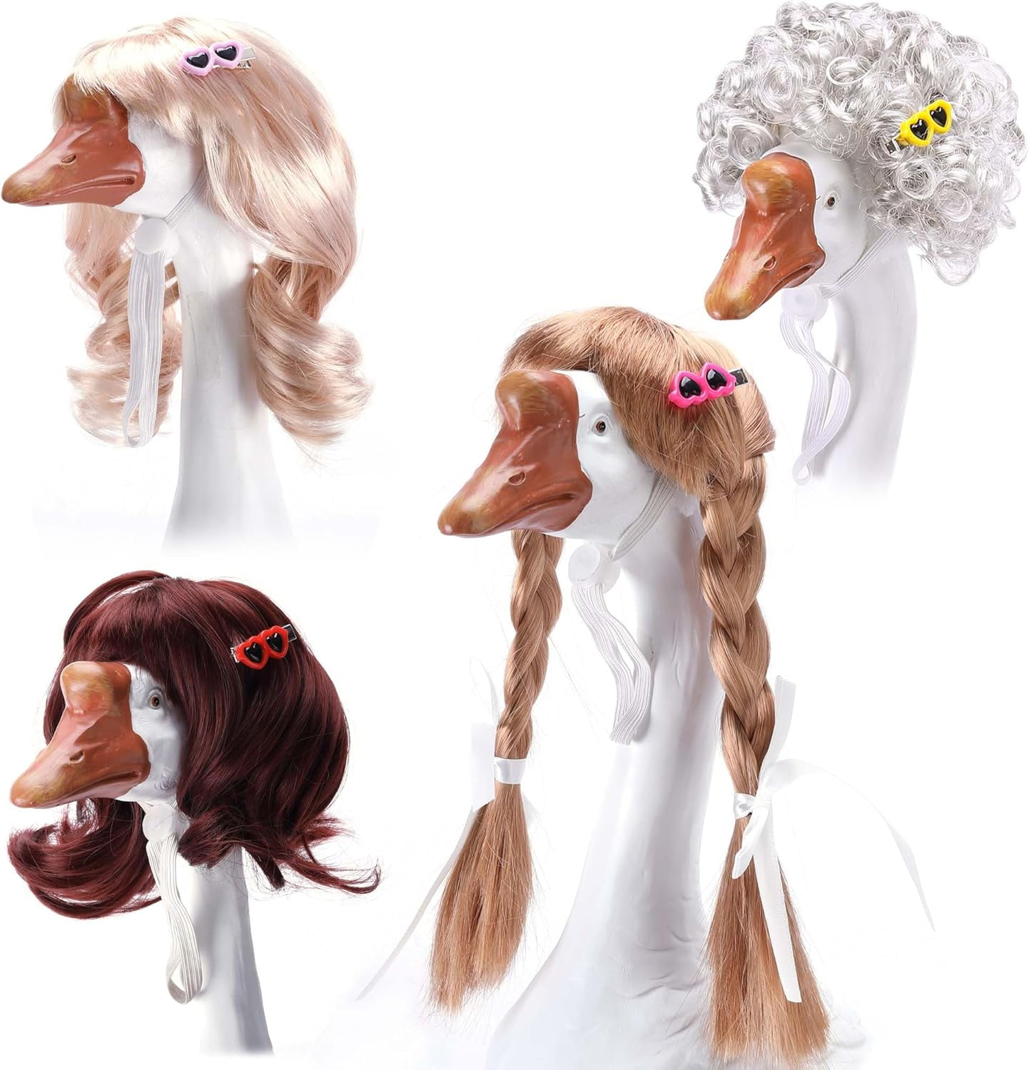 4 Pcs Porch Goose Wigs with Hair Clips, Cute Lawn Goose Statue Braid ...