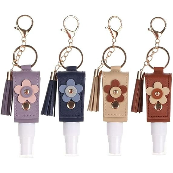 4 Pcs Portable Empty Bottle Keychain, 30ml/1oz Leather Refillable ...