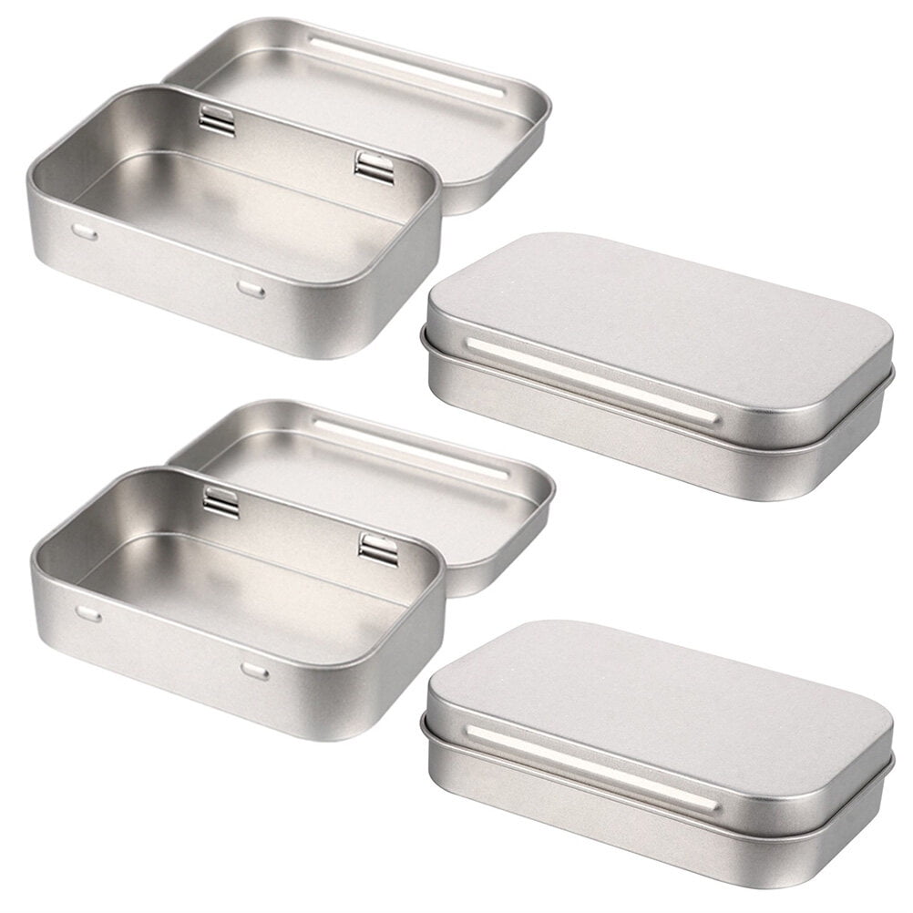 4 Pcs Portable Snack Containers Metal Pill Case Storage Box Rectangle ...