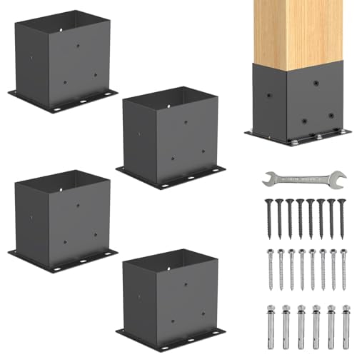 4 Pcs Post Base,4"x 6"Post Brackets(Acturl3.6 x5.6), Heavy Duty Black ...