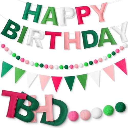 4 Pcs Pre Strung Happy Birthday Banner Felt Happy Birthday Garland Pom ...