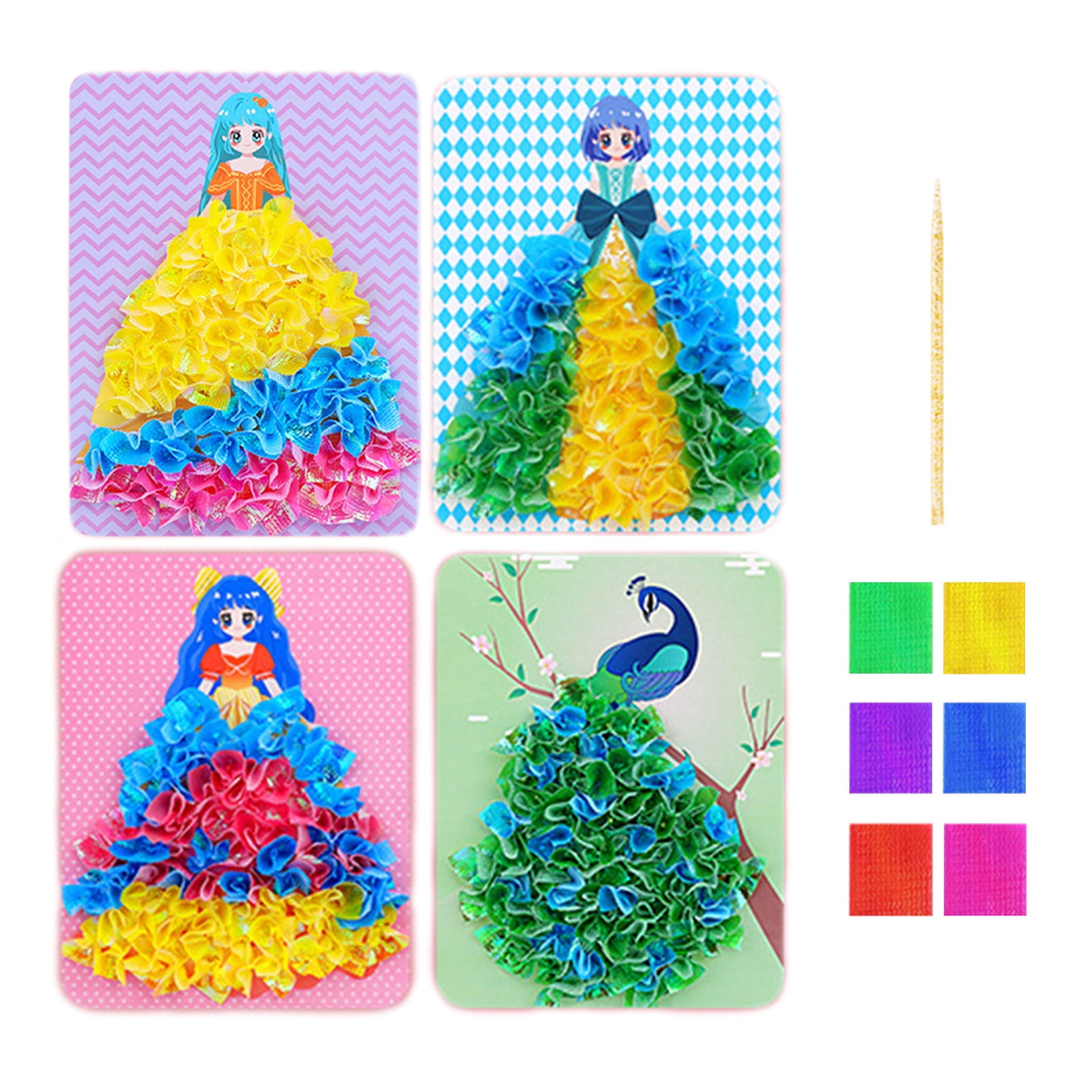 4 Pcs Princess Dress Up & Peacock Poke Art Craft Kit, Painting Activity ...