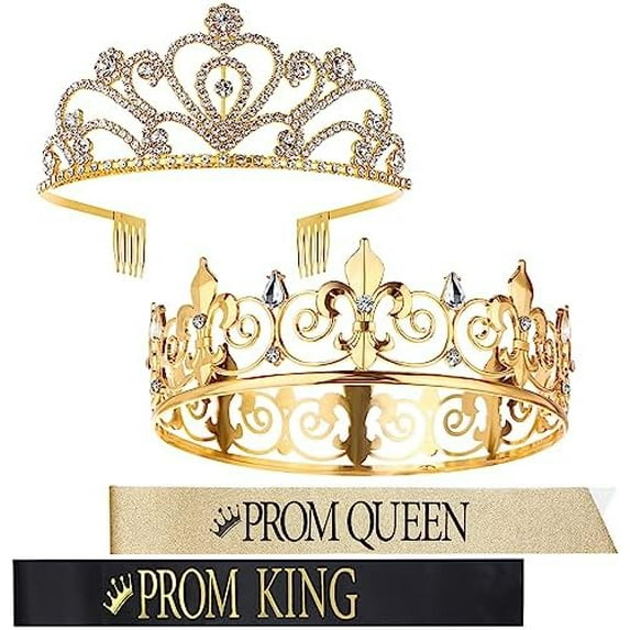 4 Pcs Prom King & Queen Crowns with Sashes - Rhinestone Crystal Tiara ...
