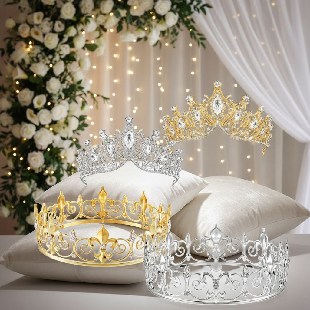 4 Pcs Prom King and Queen Crowns for Men Women Tiara Valentine's Day ...