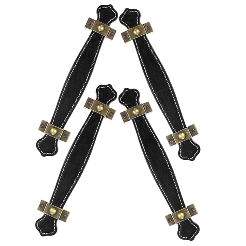 4 Pcs Pu Leather Drawer Pulls Adhesive Dresser Handles Para Black ...