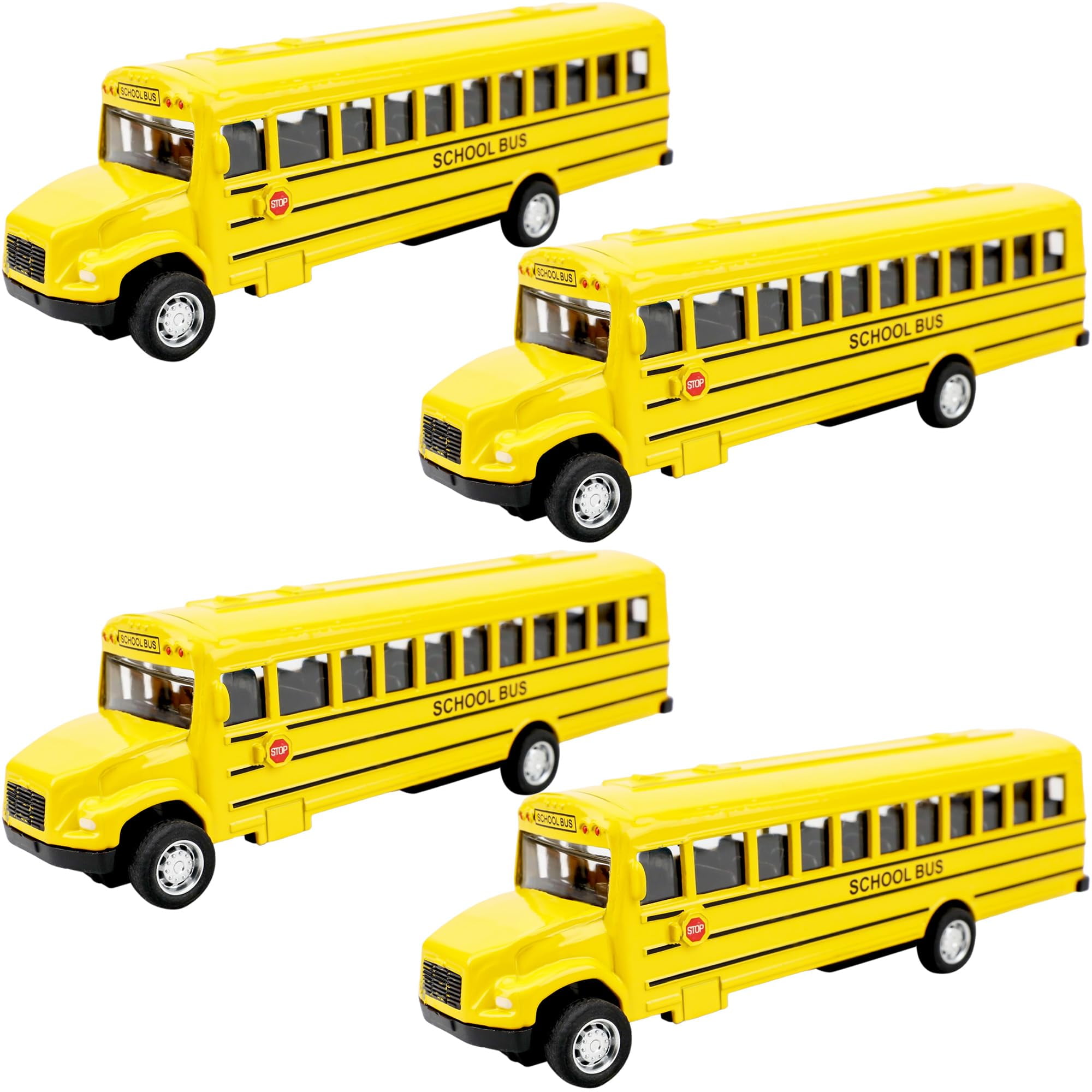 4 Pcs Pull Back School Bus Mini School Bus Toys Yellow Bus Toy Car For ...