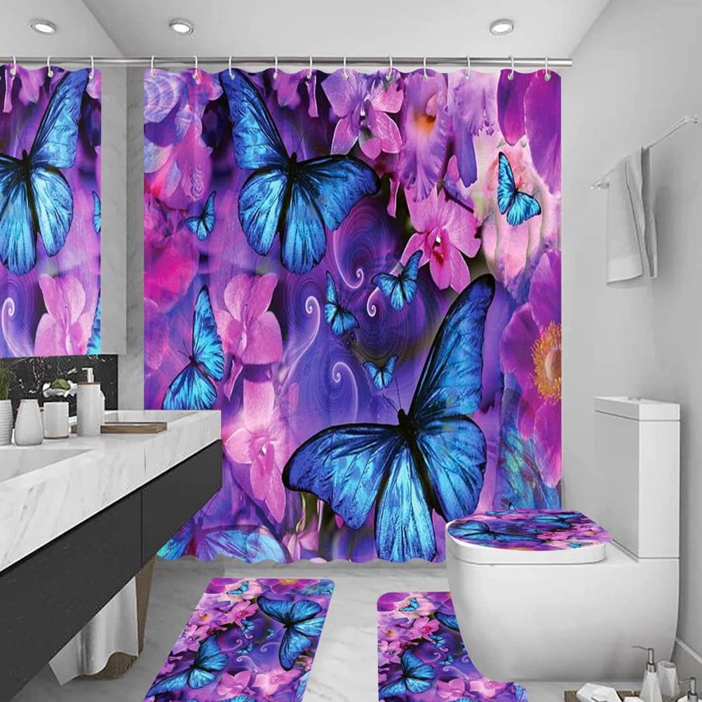 Walmart 4 Piece Purple Butterfly Bathroom Set Waterproof Shower