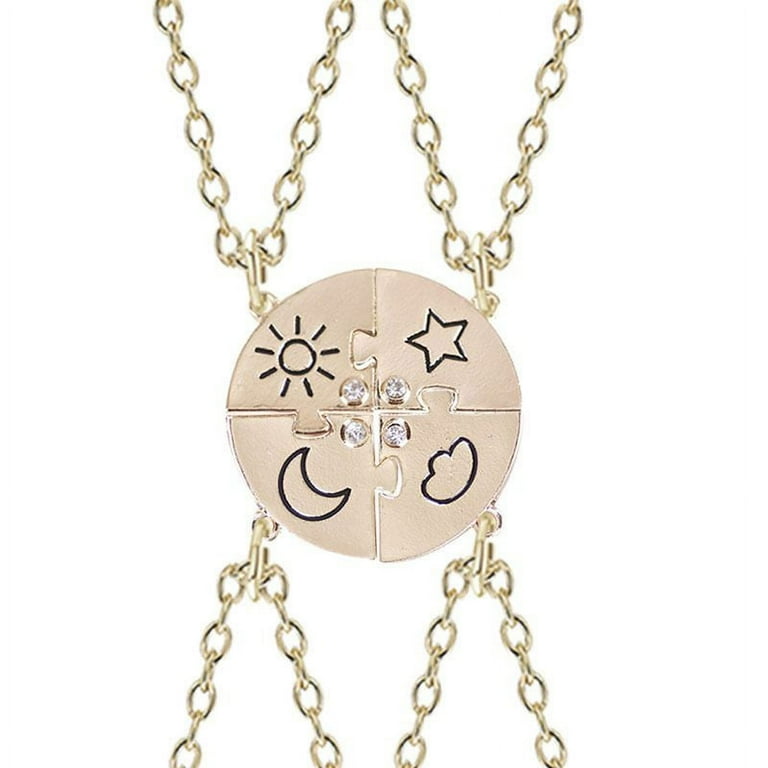 4 Pcs Puzzle Best Friend Friendship Necklaces Set with Inlaid Rhinestones Sun Moon Cloud and Star Sewing Best Friend Pendant Trendy Jewelry Gift Gold Walmart