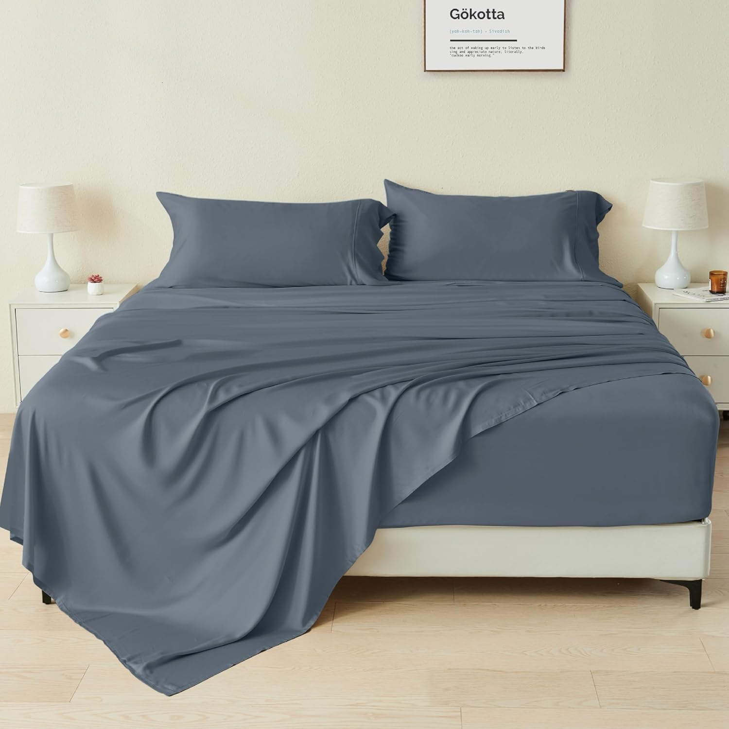 4-Pcs Queen Sheet Set, 100% Rayon Derived from Bamboo, 16 Inch Deep ...