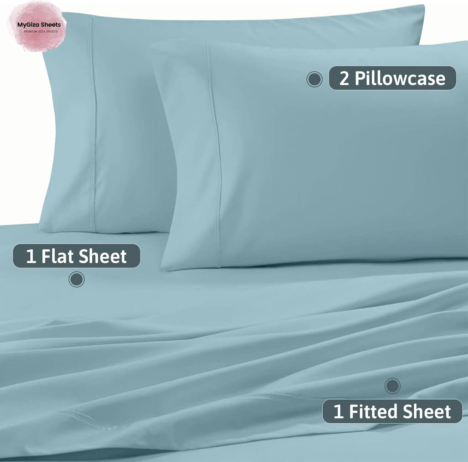 4 Pcs Queen Sheet Set, Certified Giza Egyptian Cotton, Soft & Luxury ...