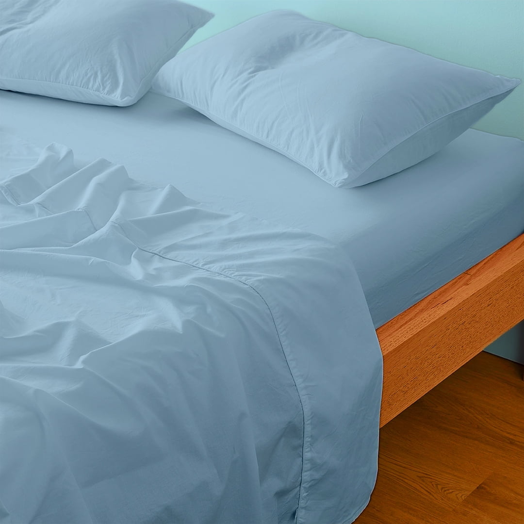 4 Pcs Queen Sheets Premium 400 TC, 100% Cotton Light Blue Solid Bed ...
