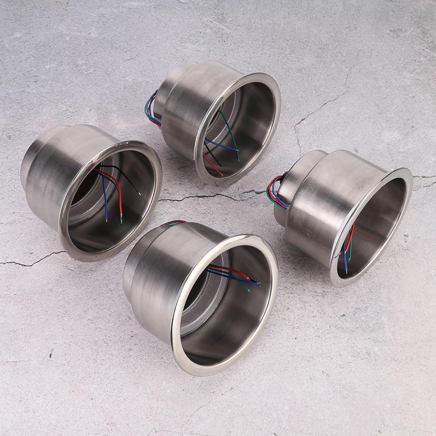 4 Pcs RGB LED Stainless Steel Drink Cup Holders with Remote Control for ...