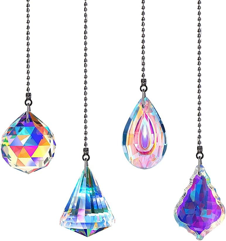 4 Pcs Rainbow Crystal Ceiling Fan Pull Chain Extension Set Pull Chains ...
