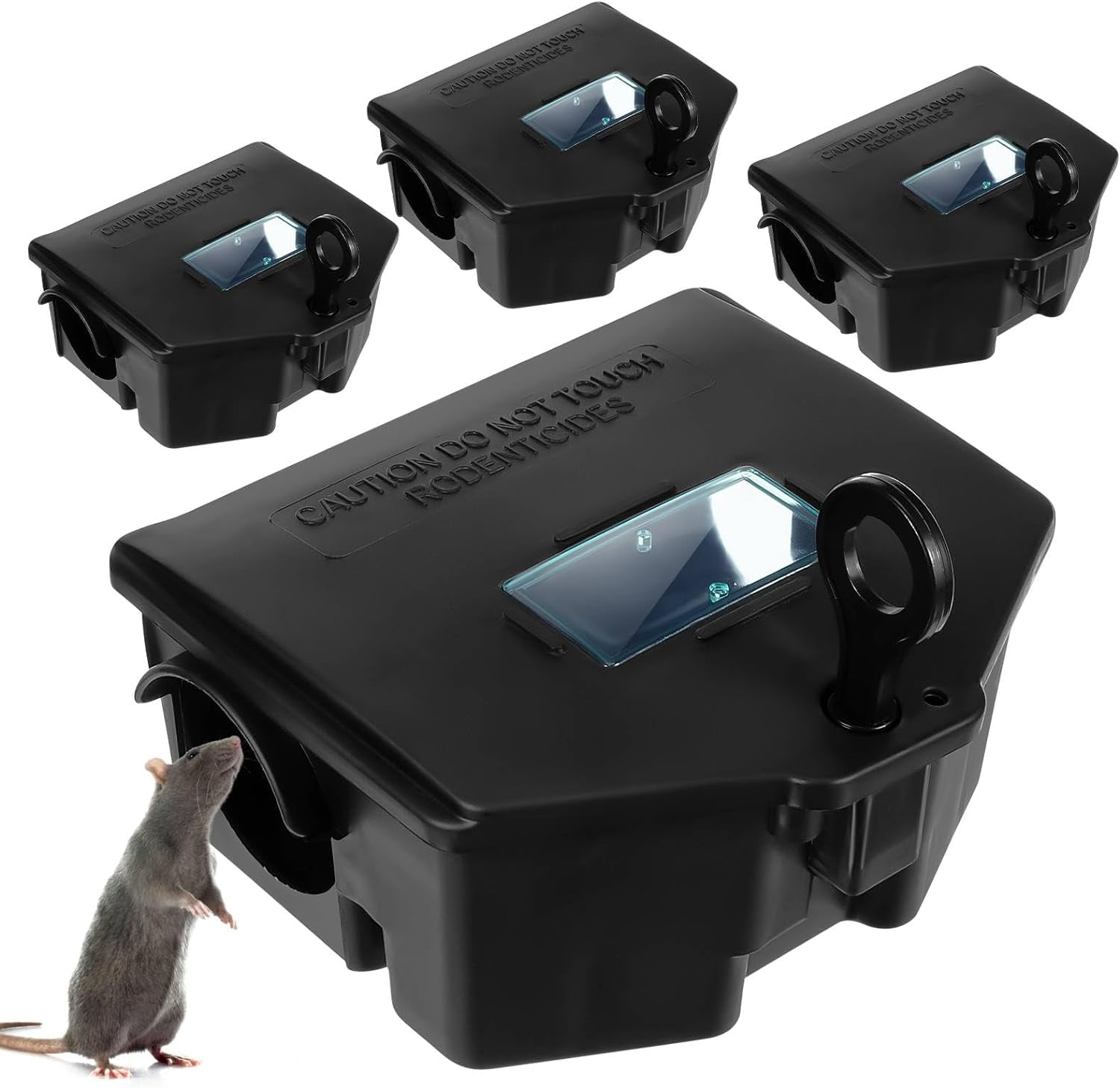 G · PEH 4 Pcs Rat Bait Station, Medium Size, Indoor Outdoor Rodent Control, Safe for Kids and ...