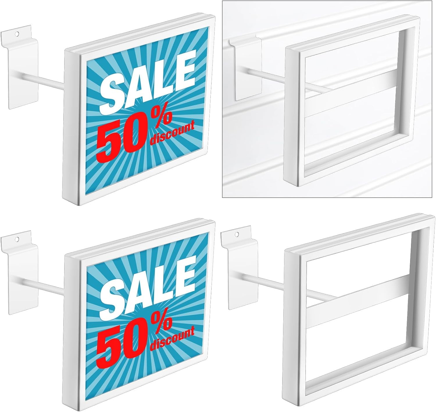4 Pcs Rectangular Faceout Sign Holders for Slatwall Holds Gridwall ...