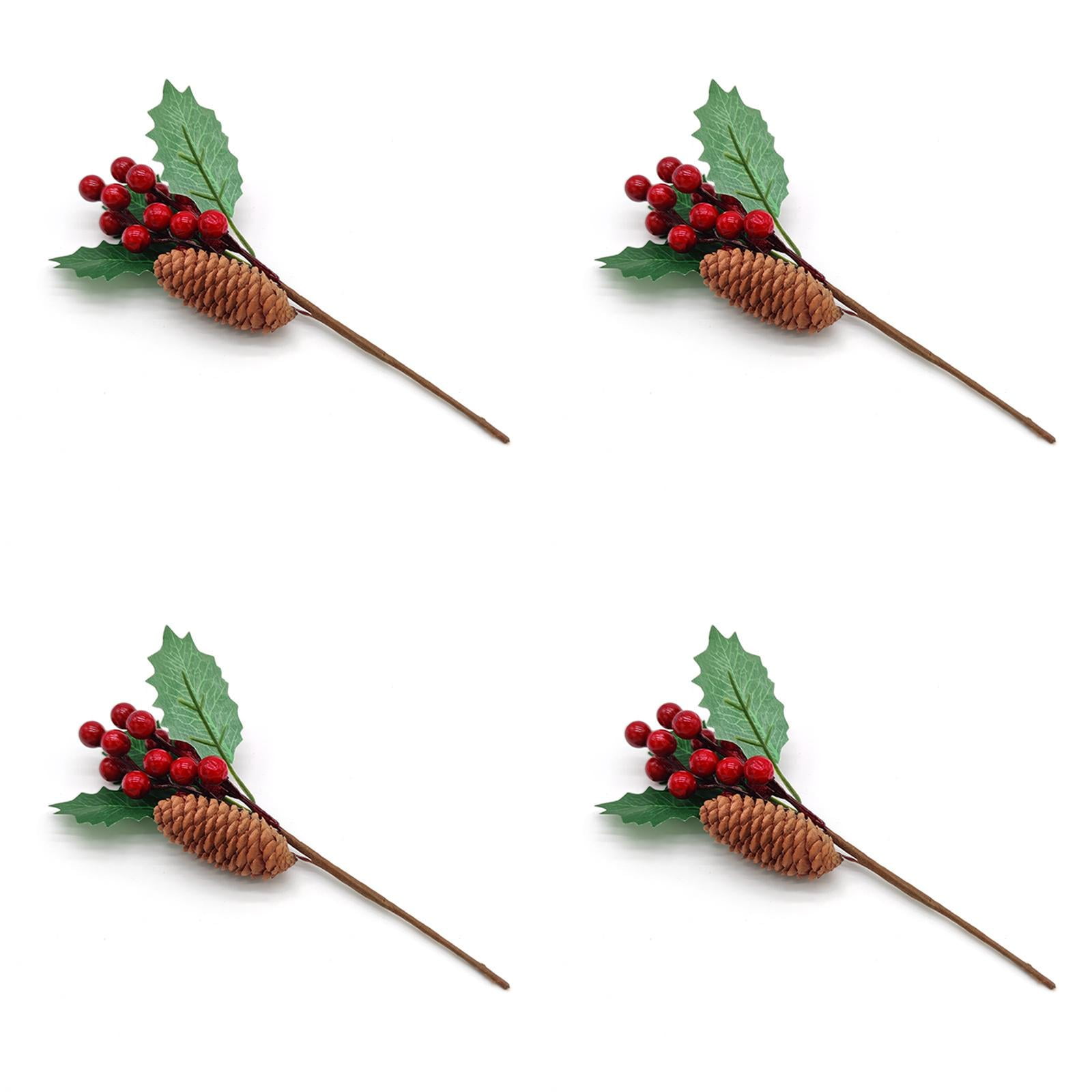 4 Pcs Red Berries Pine Cones for Crafts - Evergreen Artificial Pine ...