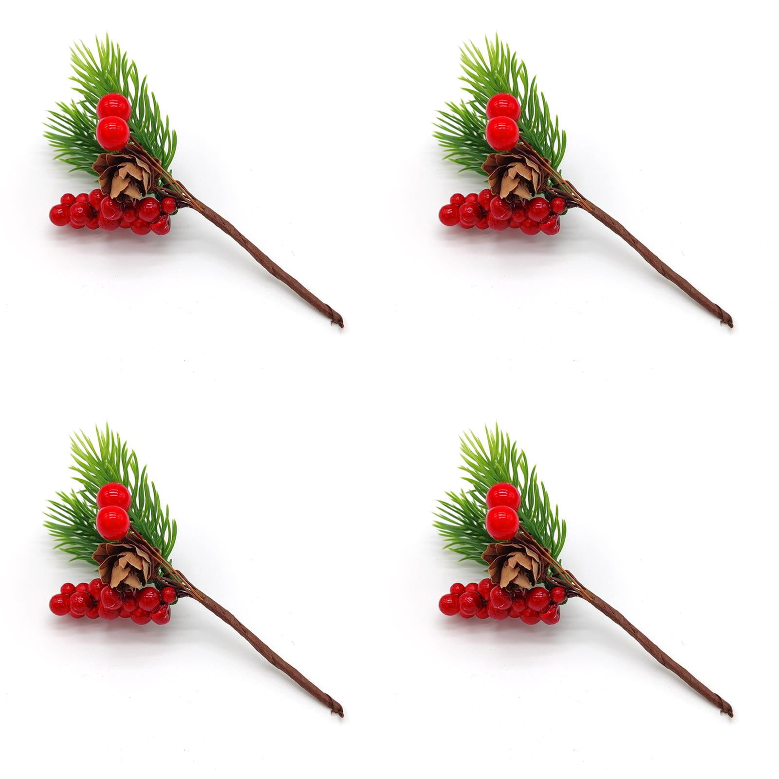 4 Pcs Red Berries Pine Cones for Crafts - Evergreen Artificial Pine ...