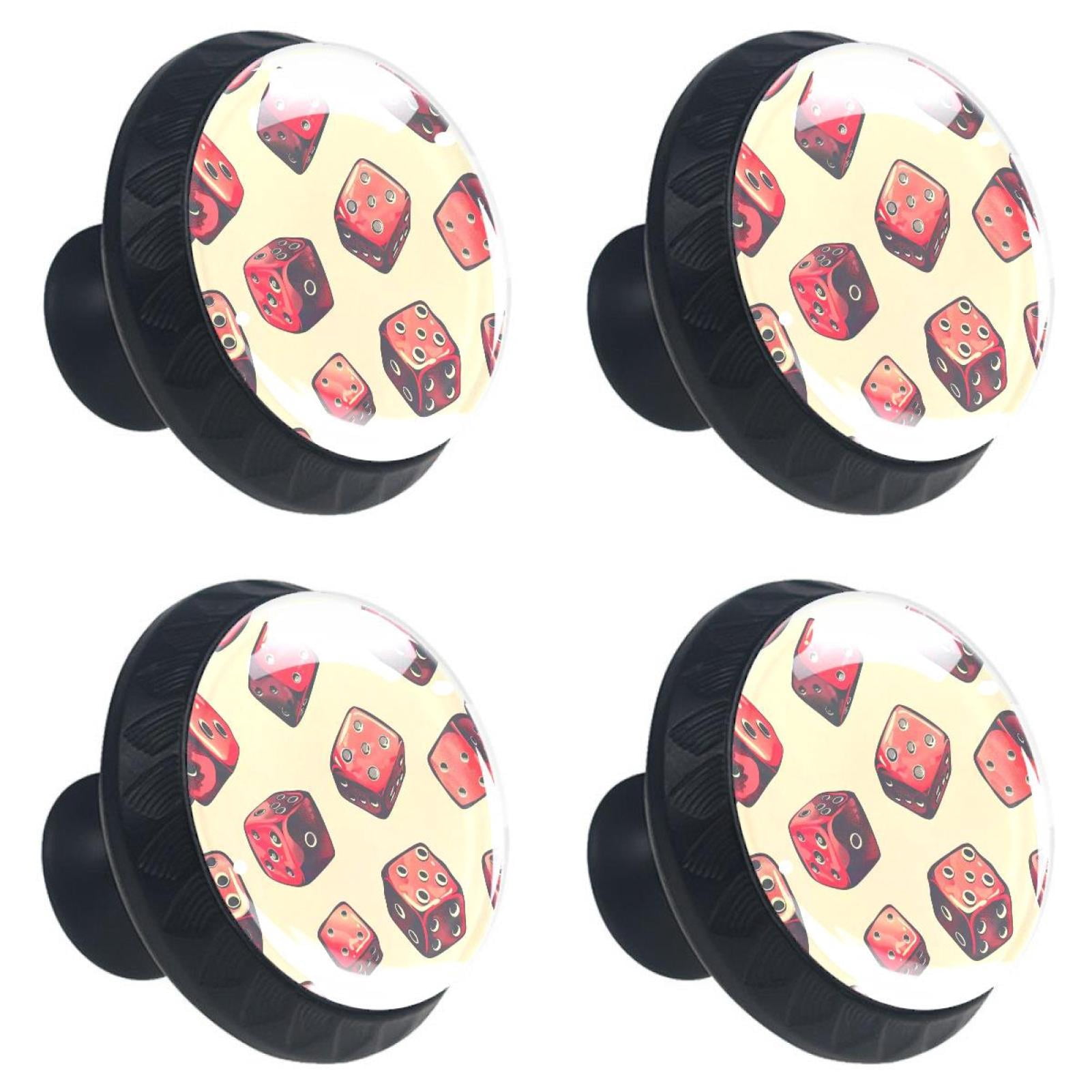 4 Pcs Red Casino Dice pattern Print Cabinet Knobs 30mm Round Crystal ...