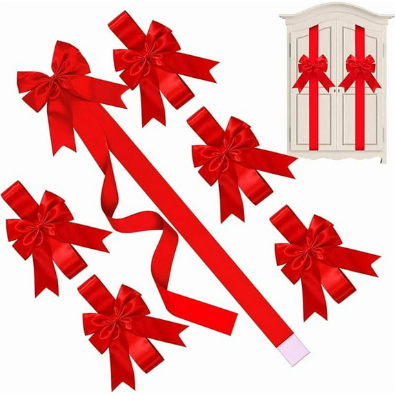 4 Pcs Red Christmas Cabinet Ribbons Bows Large Red Bow Christmas Door ...