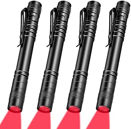 4 Pcs Red Light Flashlight Red LED Flashlight Pen Light Bright Torch ...