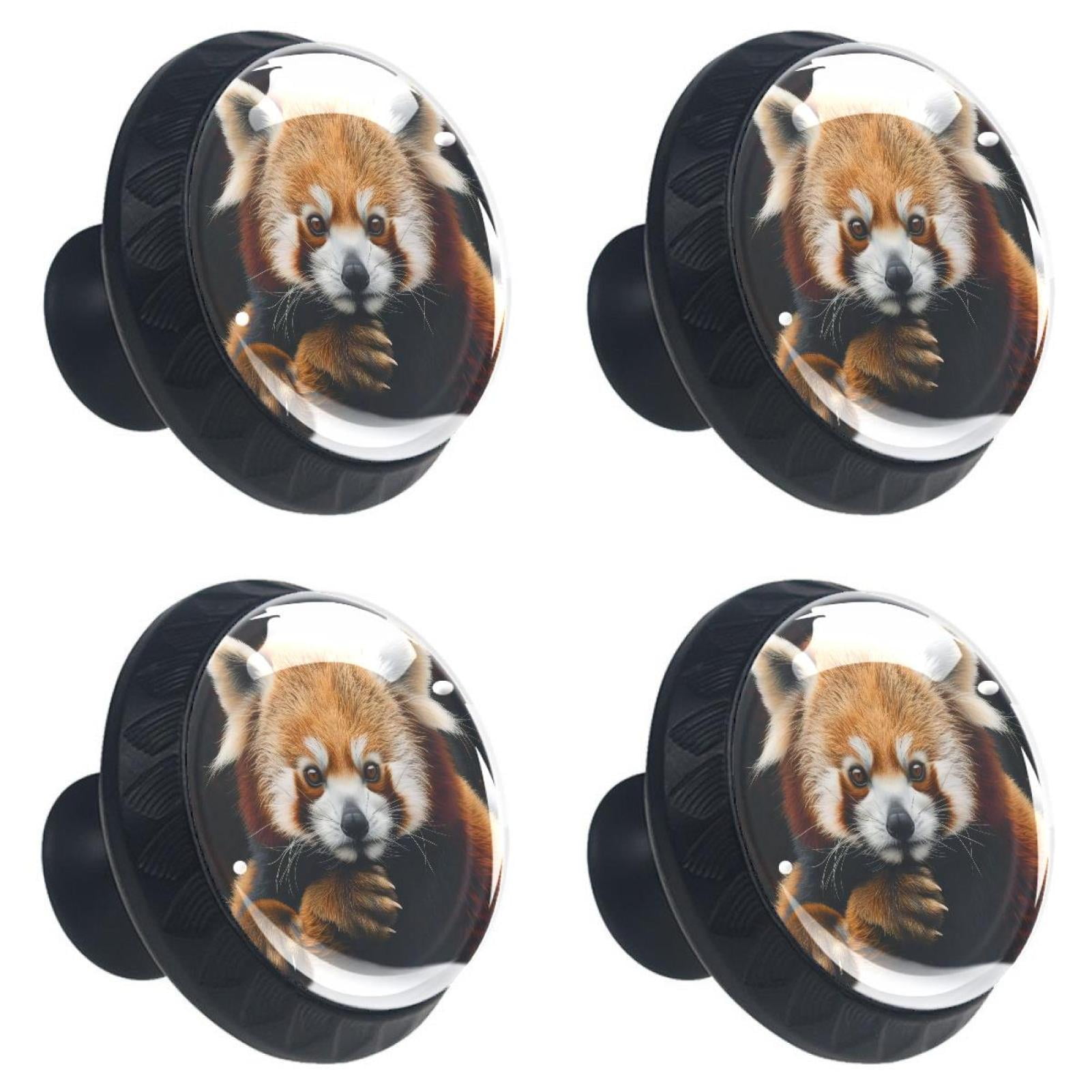 4 Pcs Red Panda Cute Print Cabinet Knobs 30mm Round Crystal Glass ...