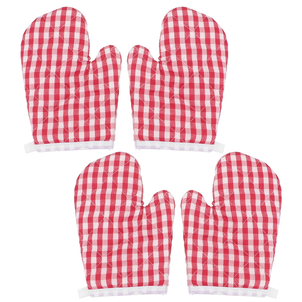 4 Pcs Red Plaid Gloves Kitchen Oven Kids Mittens Children's for Baking ...