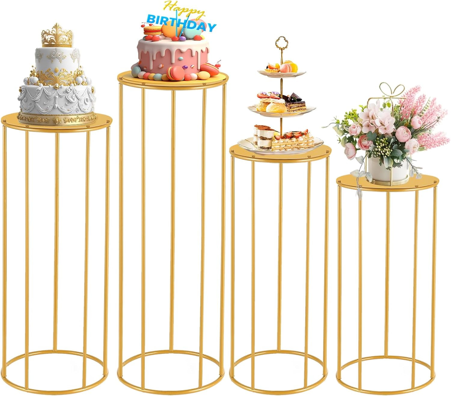 4 Pcs Reinforced Cylinder Pedestal Stand for Party - 35.43 in Gold ...