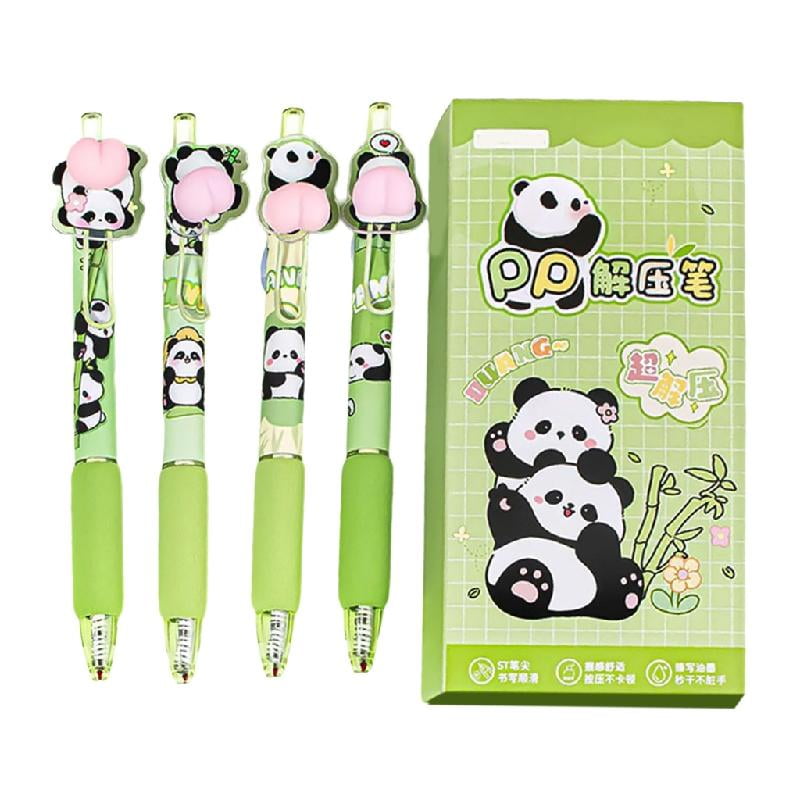 4 Pcs Retractable Gel Pen Cartoon Panda Neutral Pen Black Inks Pressing ...