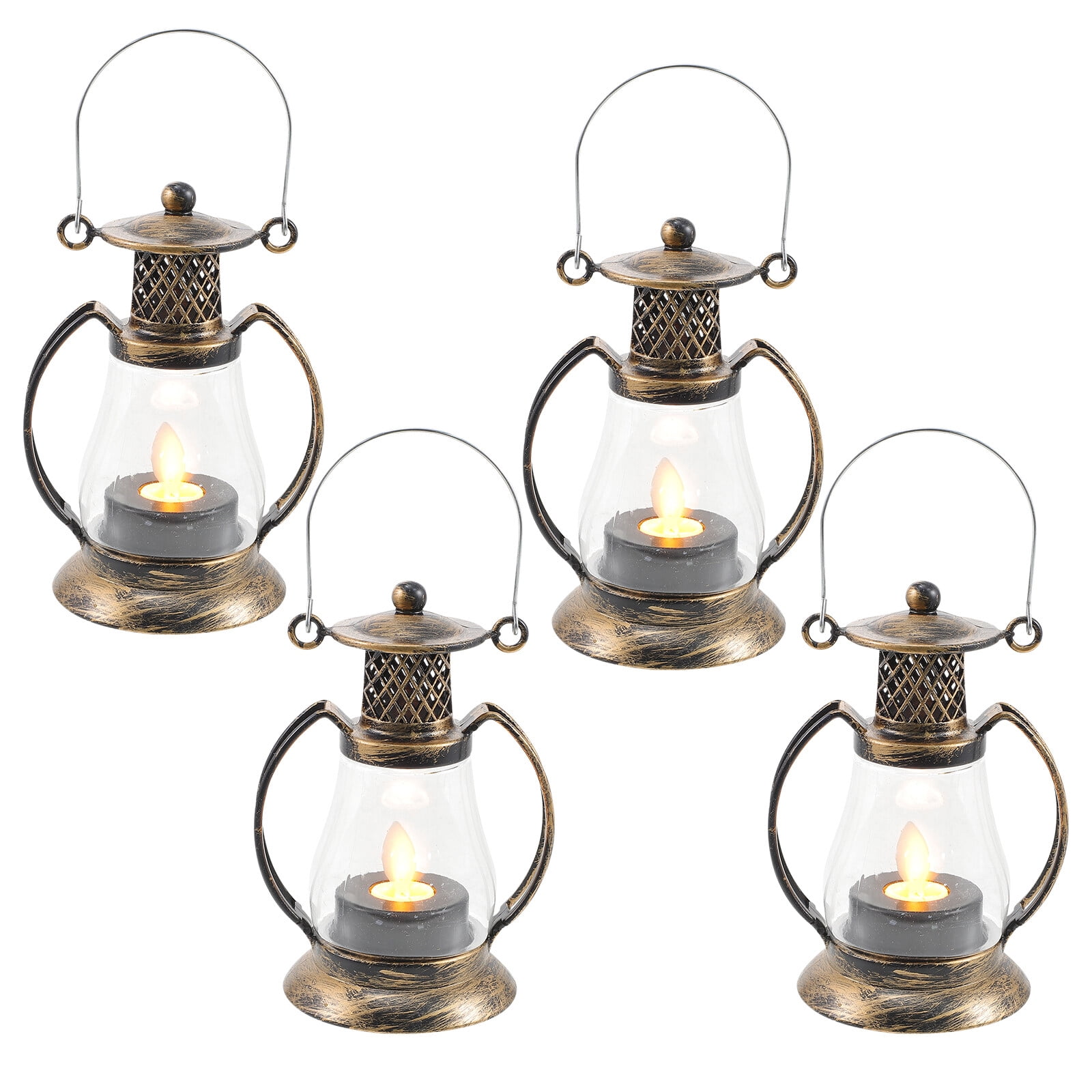 4 Pcs Retro Lantern Ornament Lanterns Decor Battery Operated Candles ...