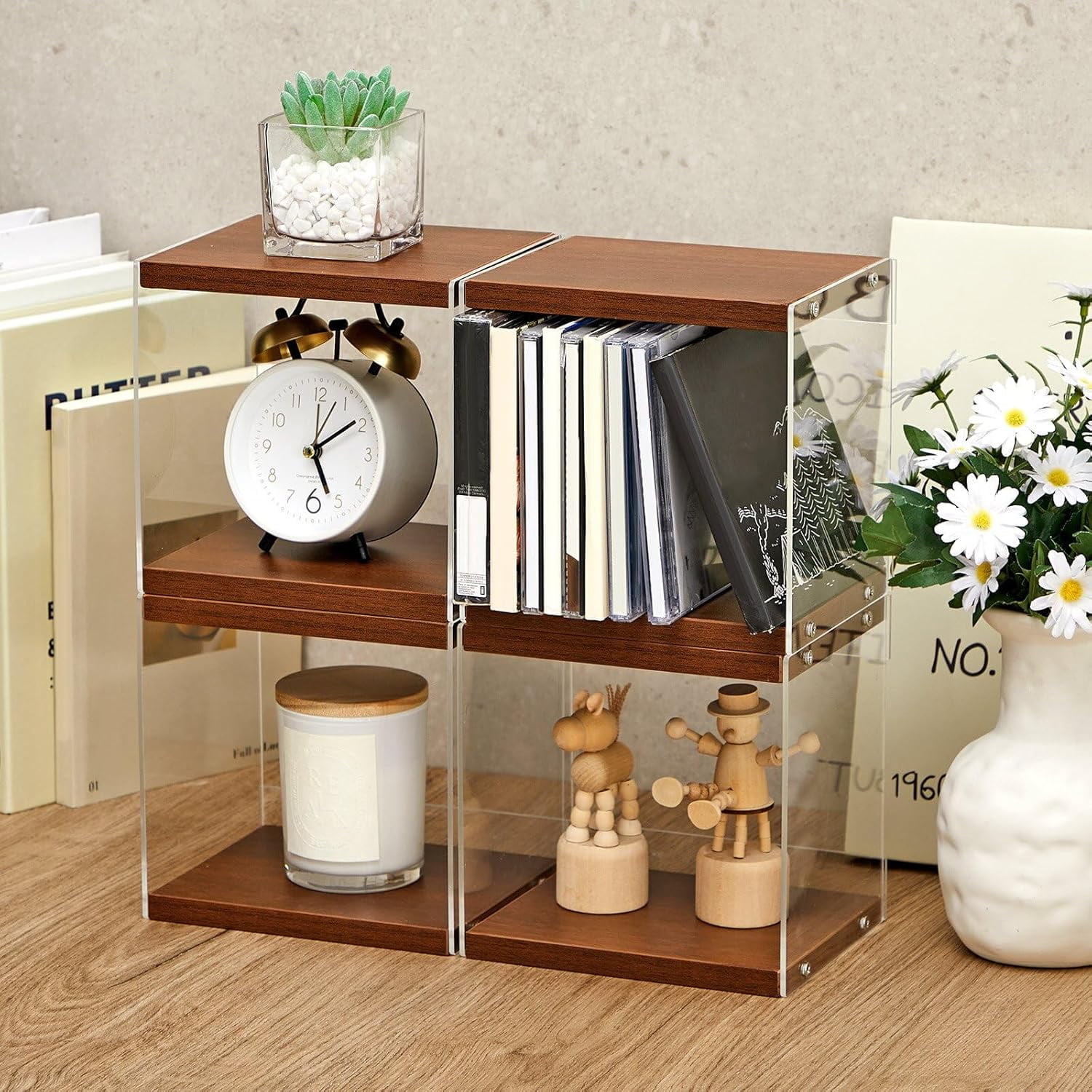 4 Pcs Retro MDF CD Holder Walnut Colored CD Storage Rack DVD CD Shelf ...